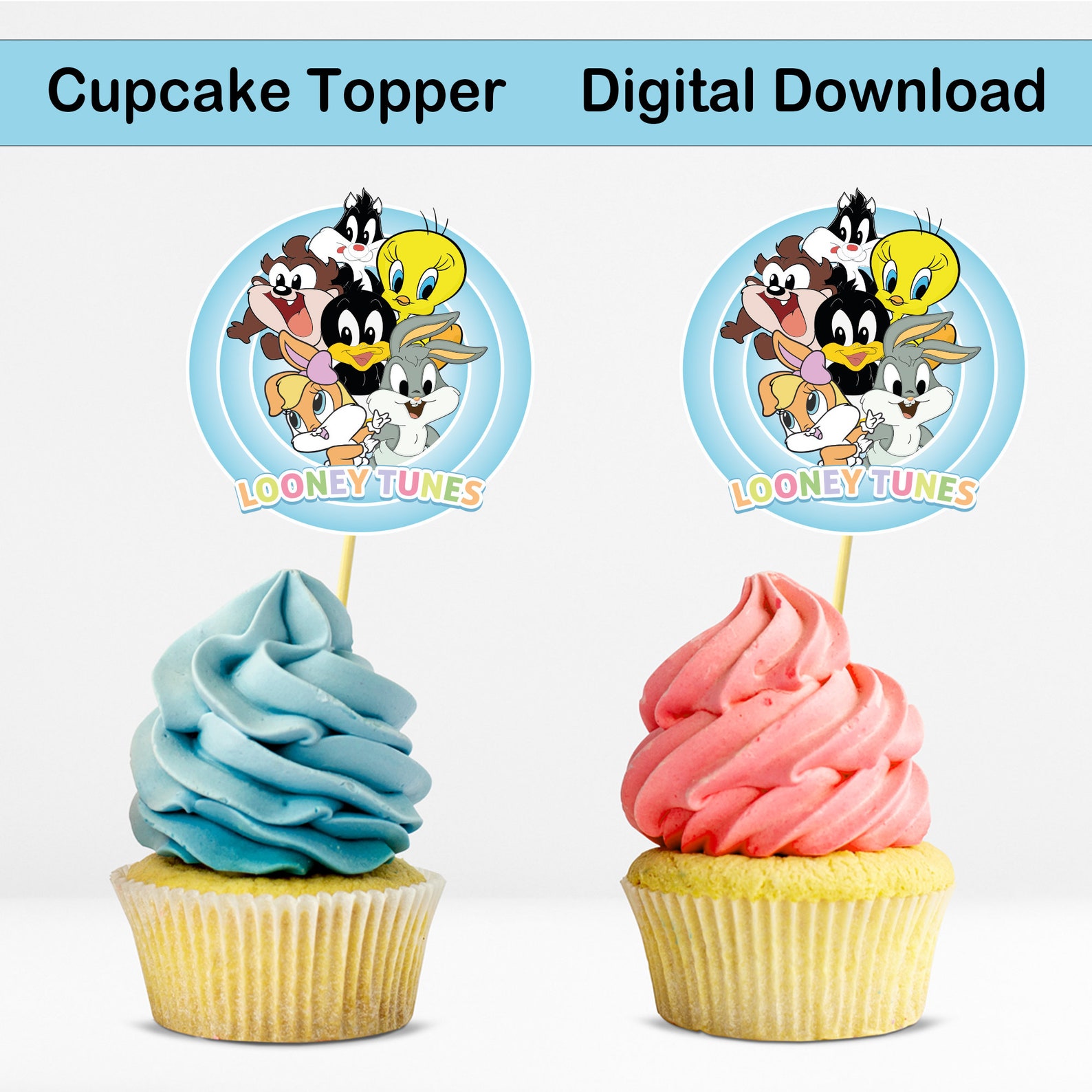 Looney Tunes Digital File, Looney Tunes Table Decorations, Pink Cupcake ...