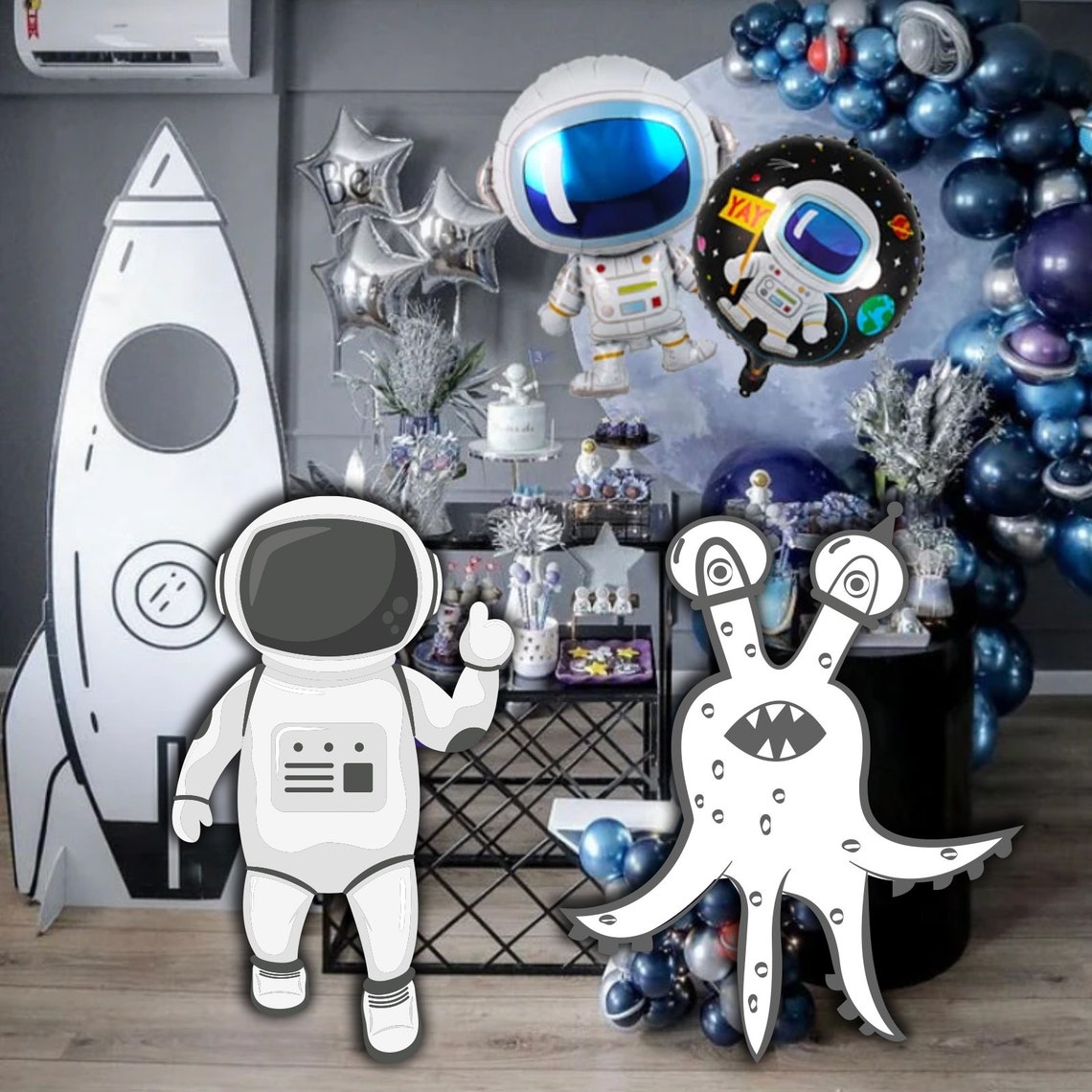 Big Decor Space Birthday Theme, Astronaut Cutout, Space Cutout, Alien ...