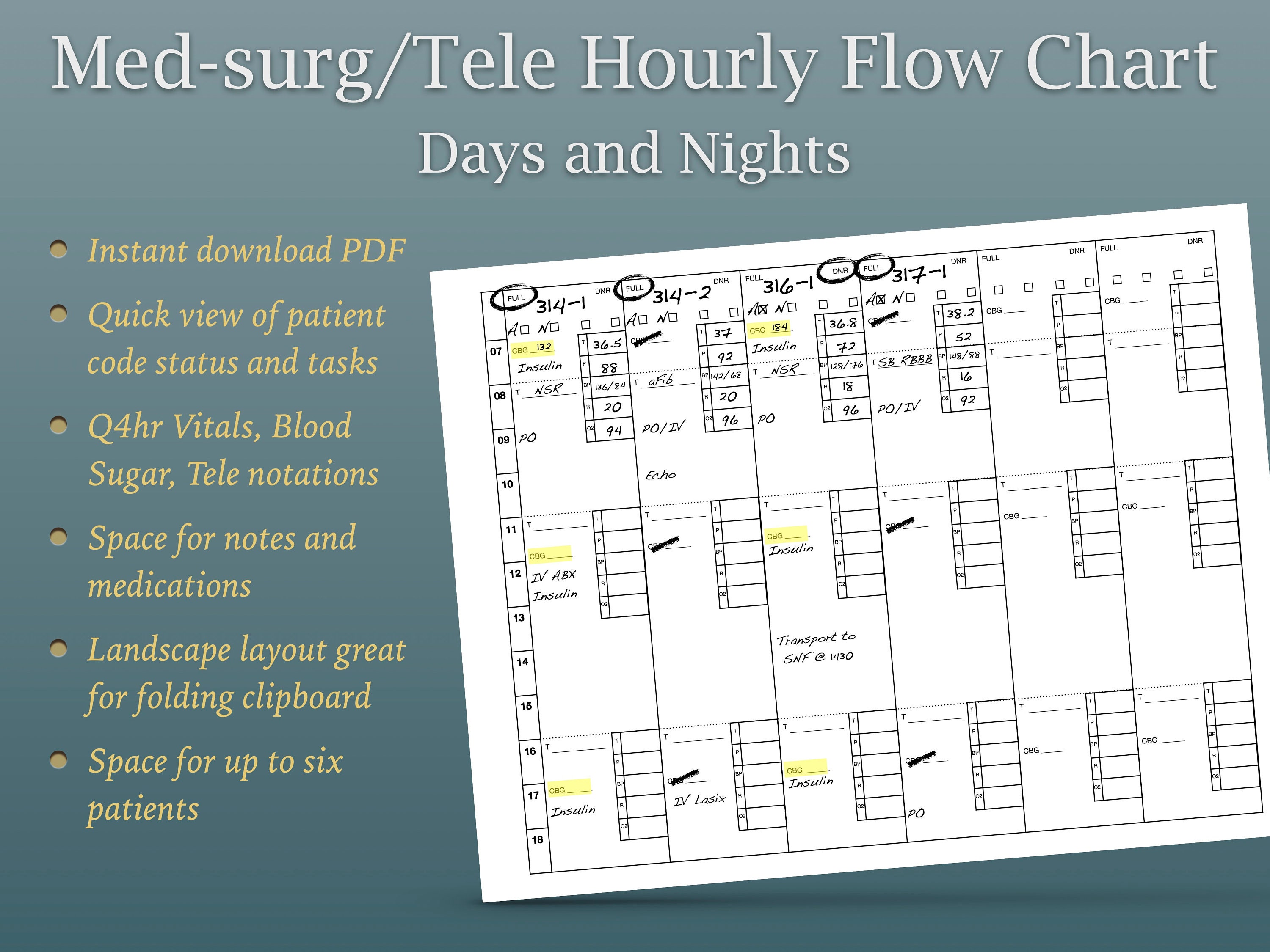Nursing Task Sheet: Six Patient Task Chart for Med-surg/tele - Etsy