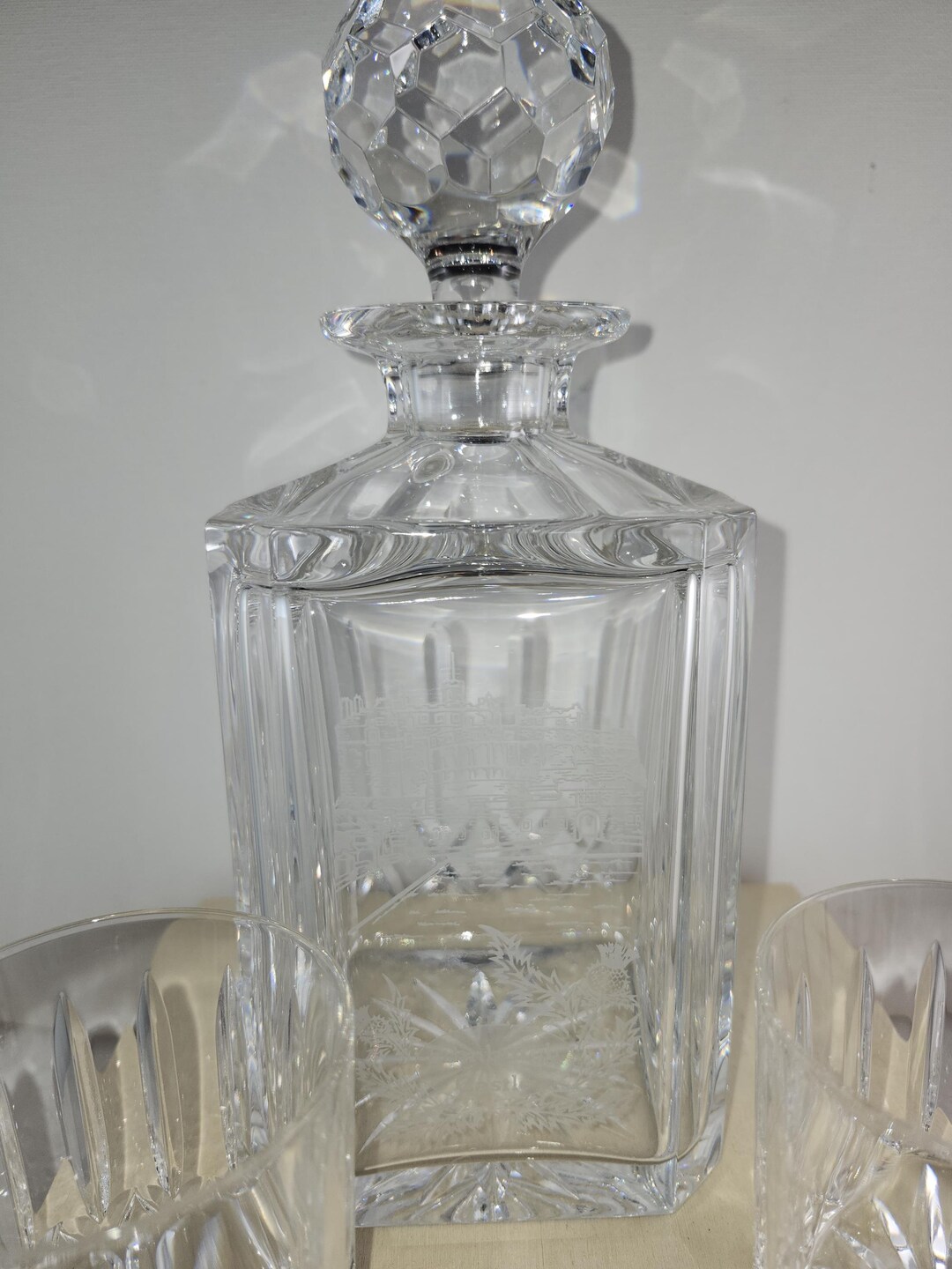 Heavy Edinburgh Lead Crystal Decanter and Two Glasses - Etsy