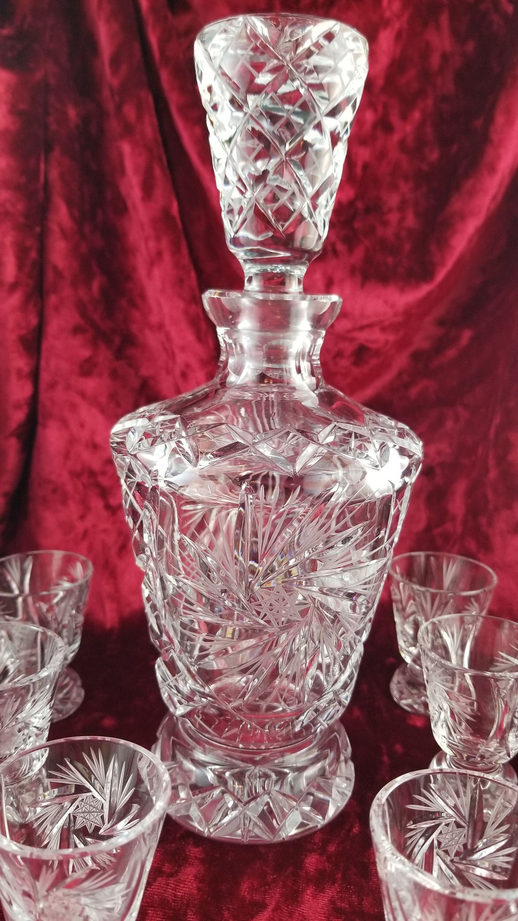 Pinwheel Crystal Decanter With Shot Glasses Gift for Him Crystal ...