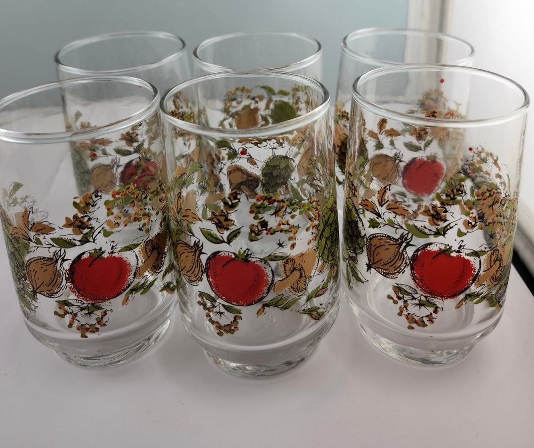 Set of 6 Vintage Dominion Glass Harvest Print Drinking Juice Bar ...