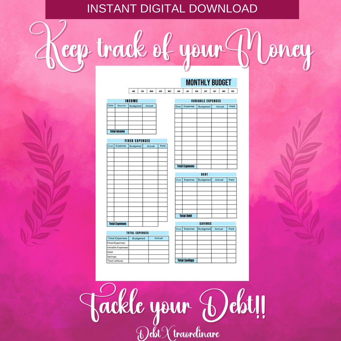 Monthly Budget Printable Monthly Budget Overview Monthly - Etsy