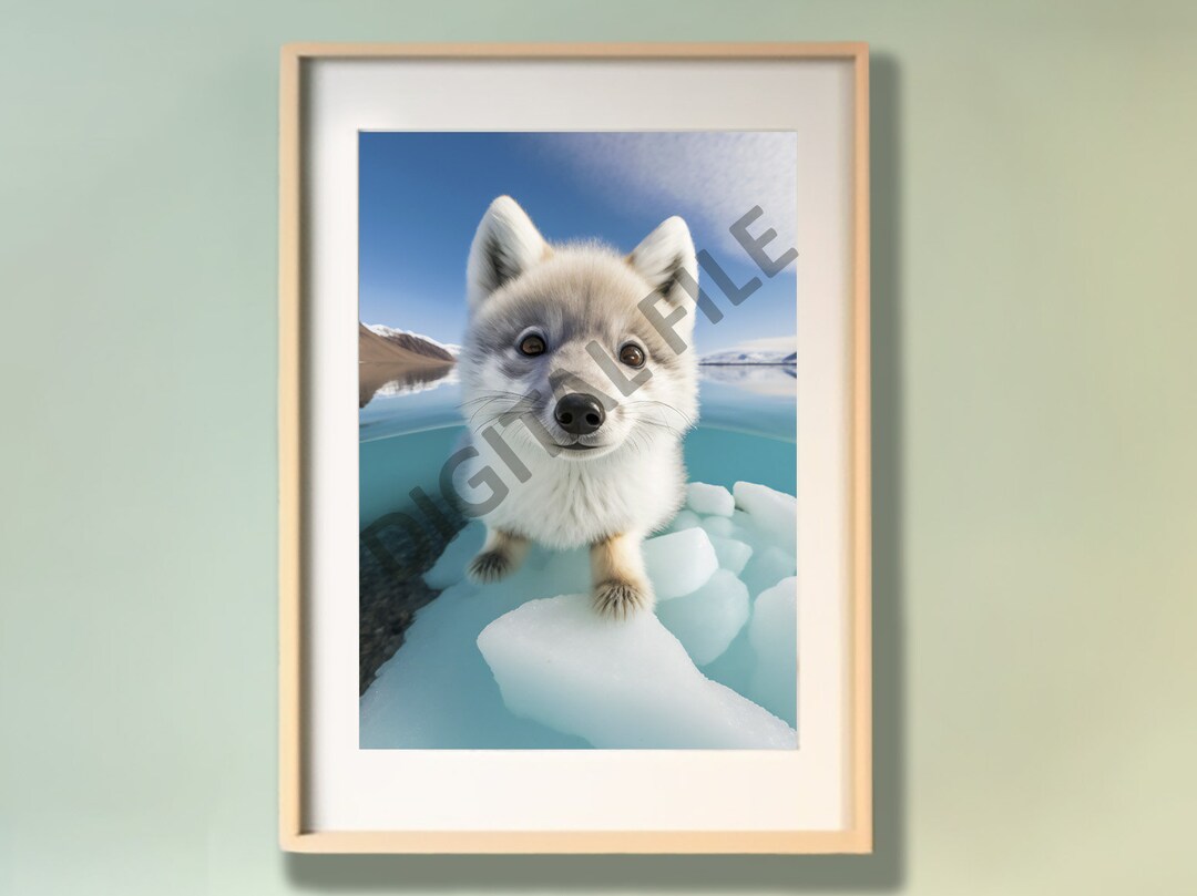 Baby Arctic Fox Selfie Printable Wall Art, Nursery Wall Decor, Baby ...