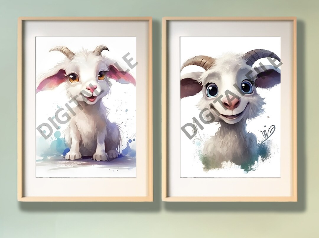 Baby Goat Watercolor Printable Art, Nursery Wall Decor, Baby Animal ...