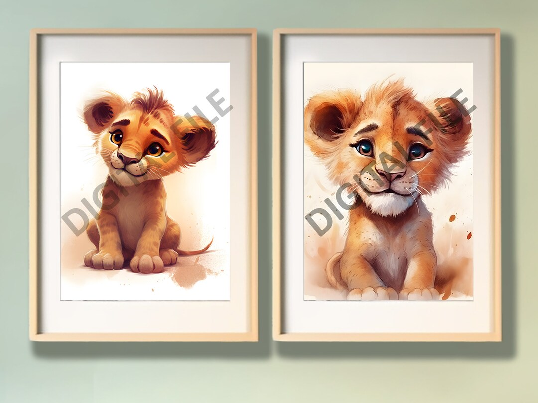 Baby Lion Watercolor Printable Art, Nursery Wall Decor, Baby Animal ...