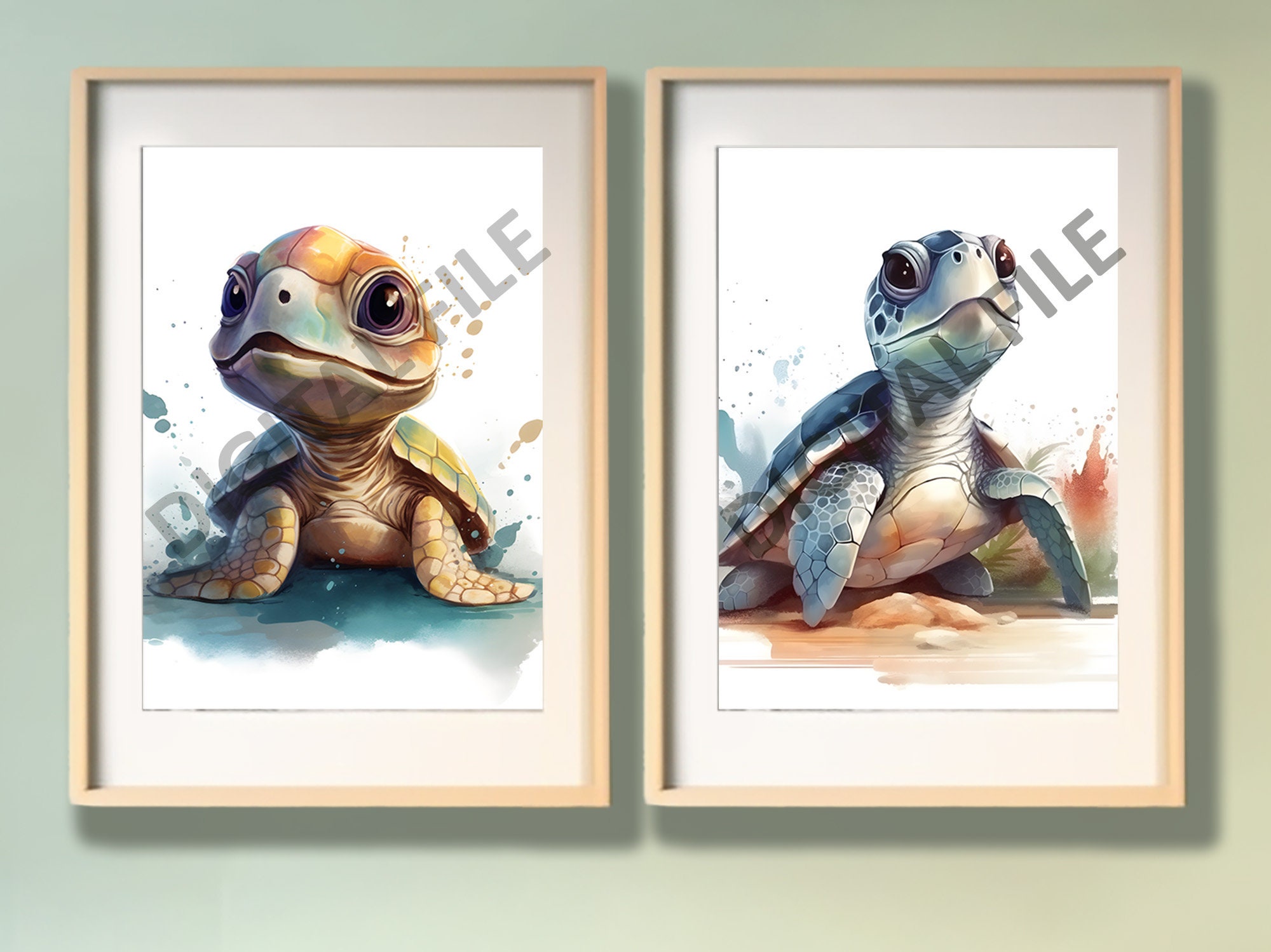 Baby Sea Turtle Watercolor Printable Art, Nursery Wall Decor, Baby ...