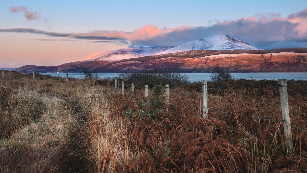 Snowy View of Arran From Carradale Golf Course, Kintyre, Scotland, Isle ...