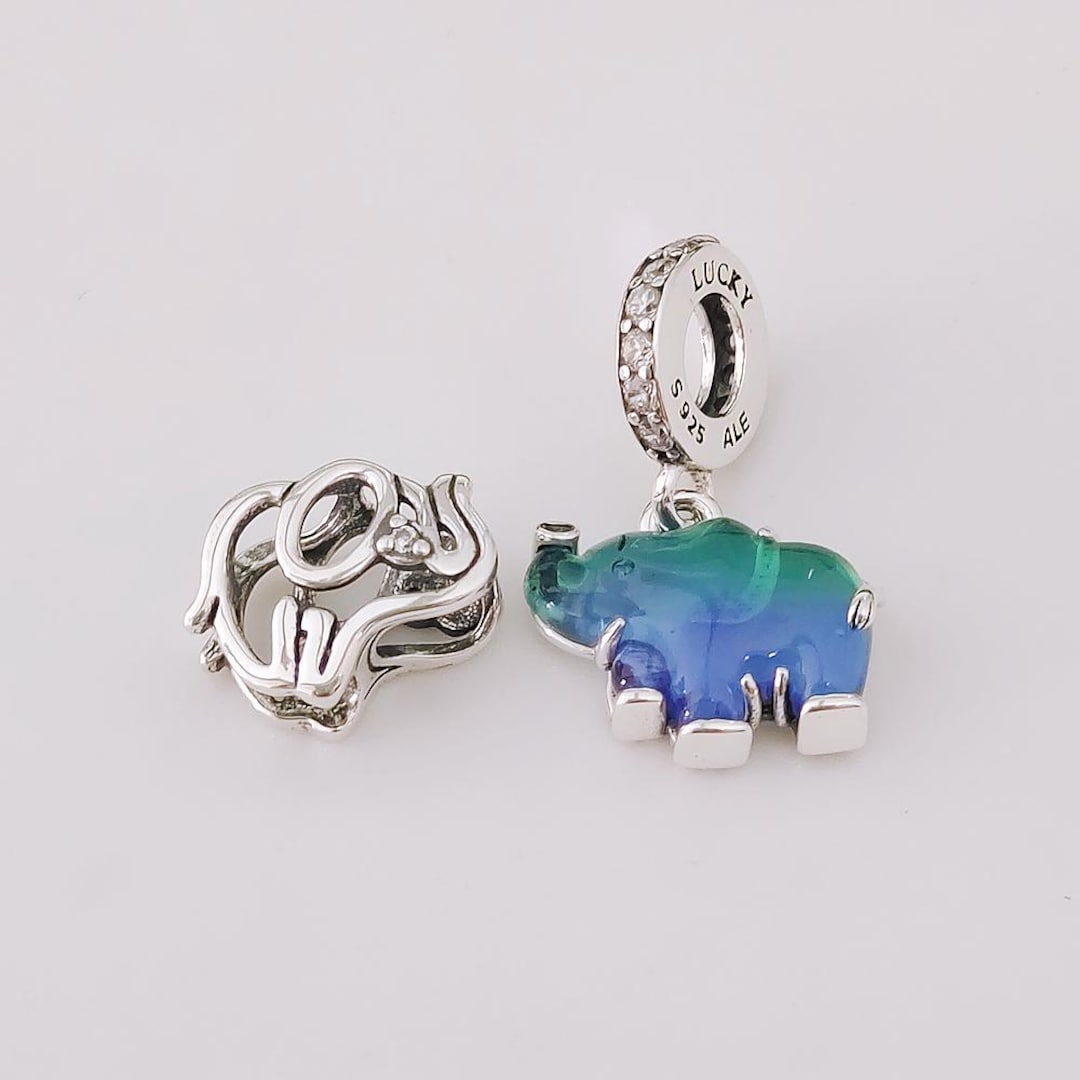 Pandora Blue Hollow Out Murano Glass Elephant Dangle Charm Set - Etsy