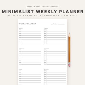 Minimalist Weekly Planner Printable, Daily to Do List for Work/home ...