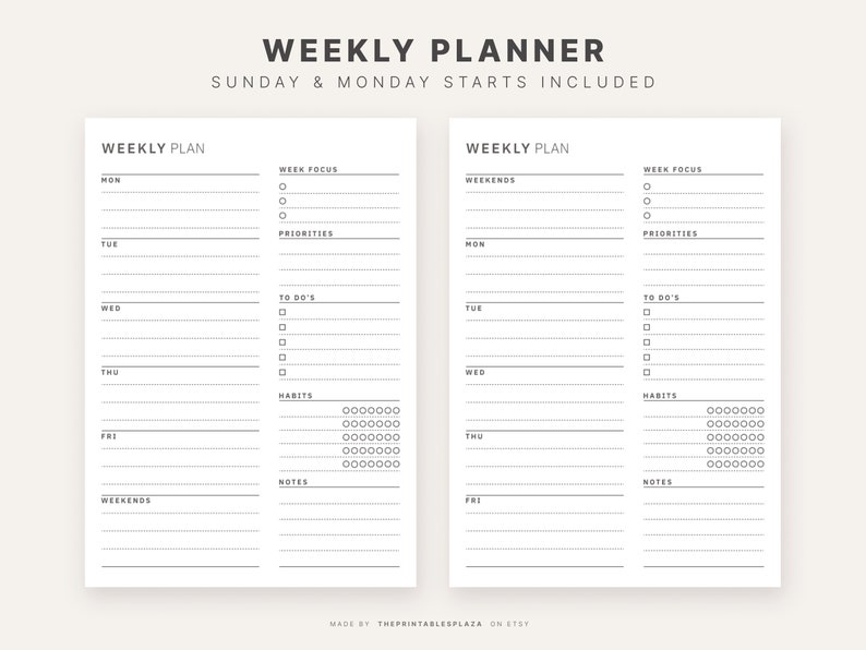 Weekly Planner Printable, Weekly Schedule, Week at a Glance, Weekly ...