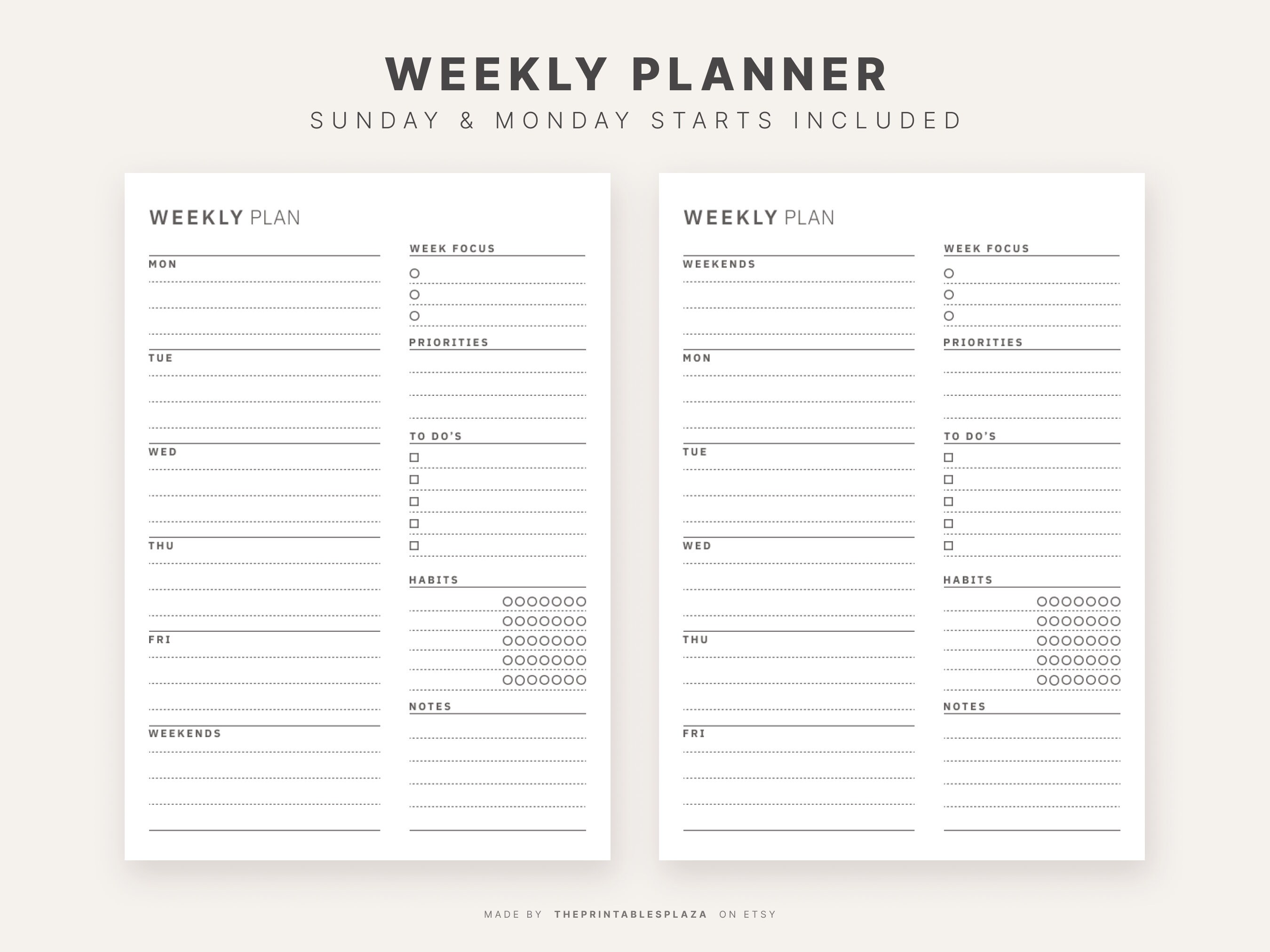 Weekly Planner Printable, Weekly Schedule, Week at a Glance, Weekly ...