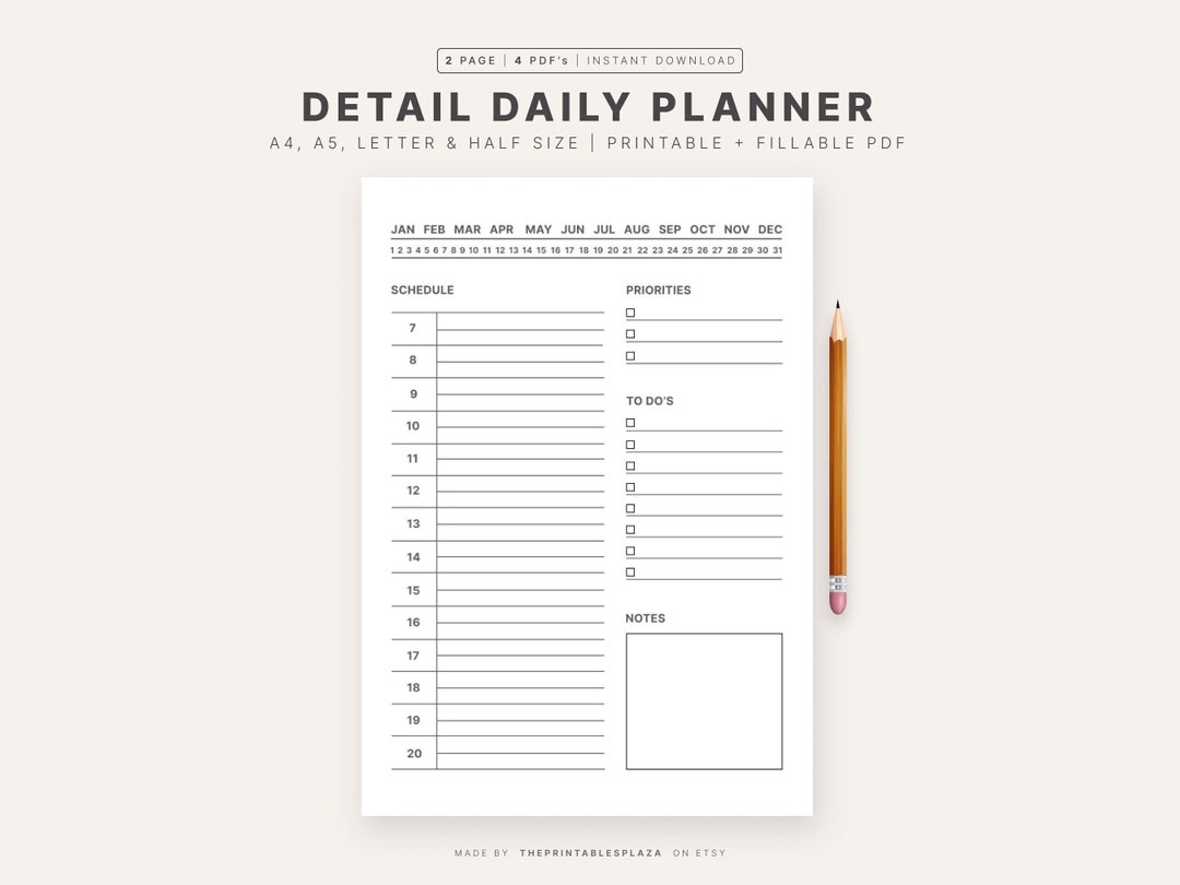 Printable Daily Detail Planner Template Adhd-friendly Detail Office ...