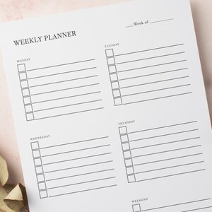 Minimalist Weekly Planner Printable, Daily to Do List for Work/home ...