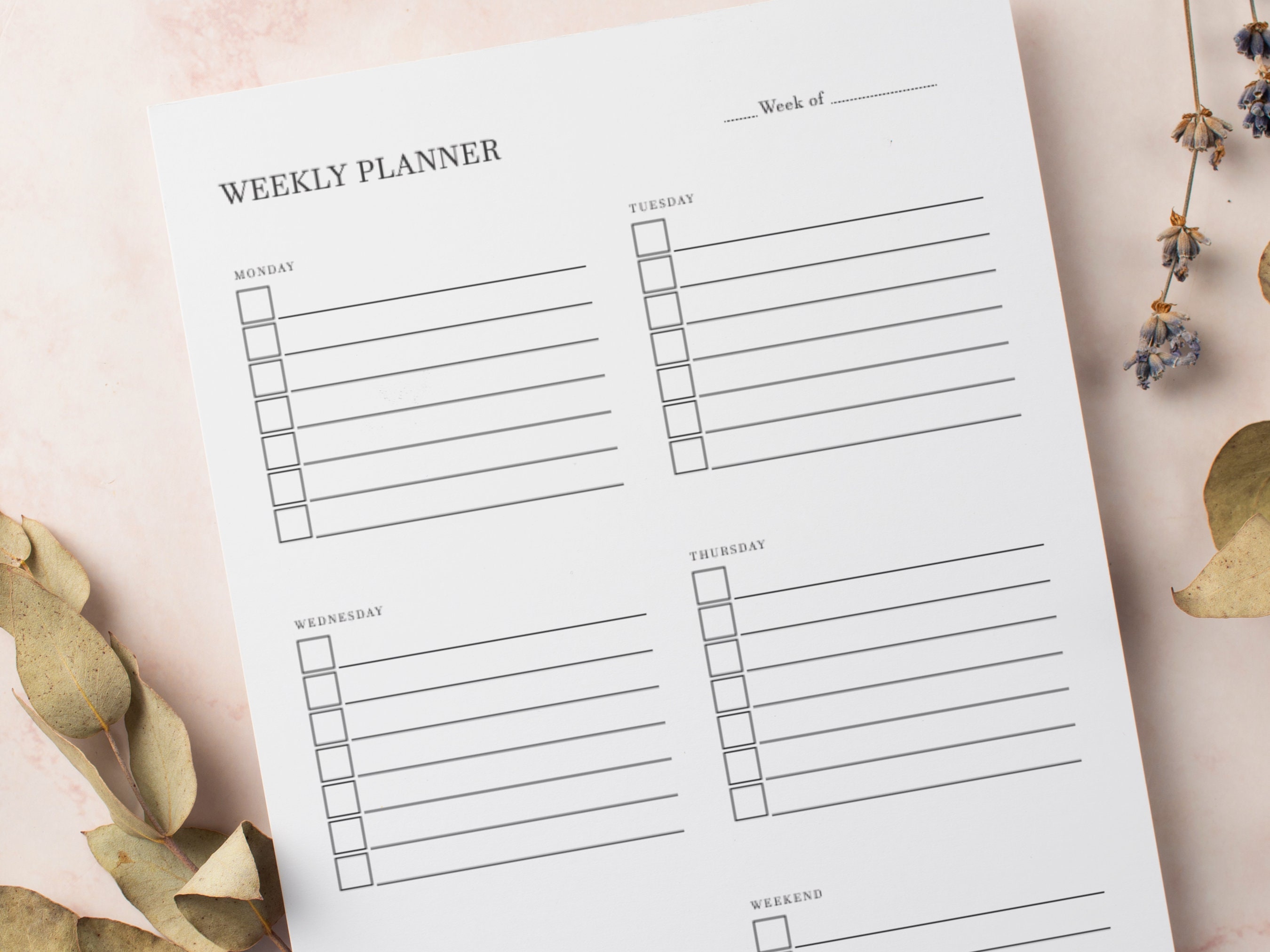 Minimalist Weekly Planner Printable, Daily to Do List for Work/home ...