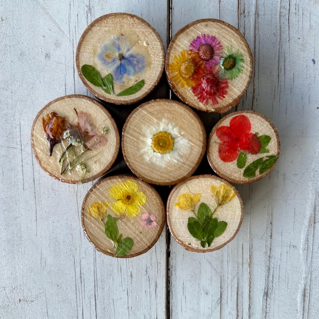 Pressed Flower Magnet - Wood Slice Magnet - Wood Slice Magnets - Mini ...