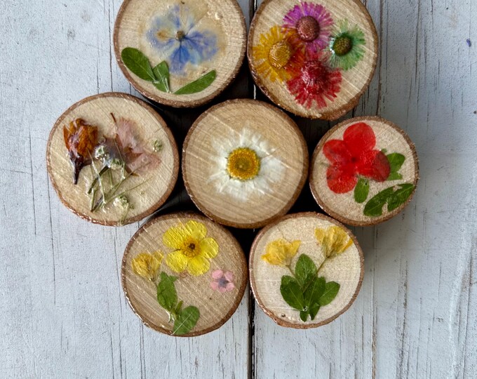 Pressed Flower Magnet - Wood Slice Magnet - Wood Slice Magnets - Mini ...
