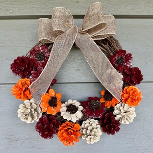 Pinecone Flower Wreath - Pinecone Flowers Wreath - Fall Porch Decor ...