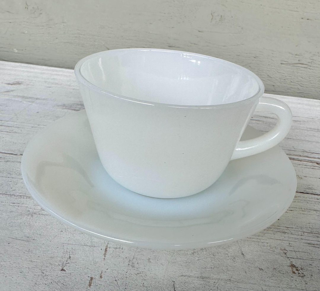 Vintage Anchor Hocking Fire King Tea Cup and Saucer Set - 1960s White ...