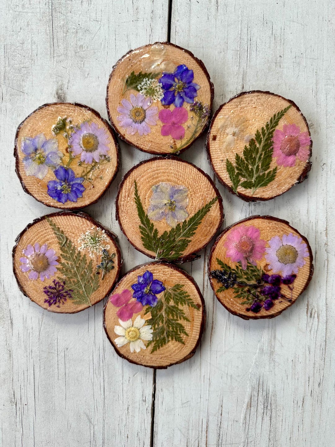 Pressed Flower Magnet - Kitchen Magnets - Wood Slice Magnets - Flower ...