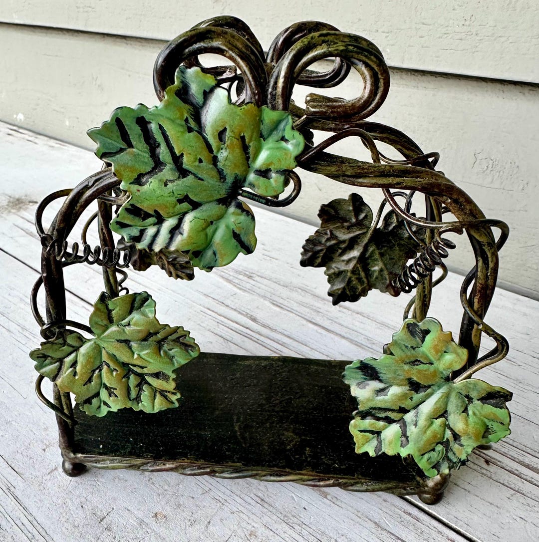 Vintage Wrought Iron Grapevine Napkin Holder - Retro Grapevine Leaf ...