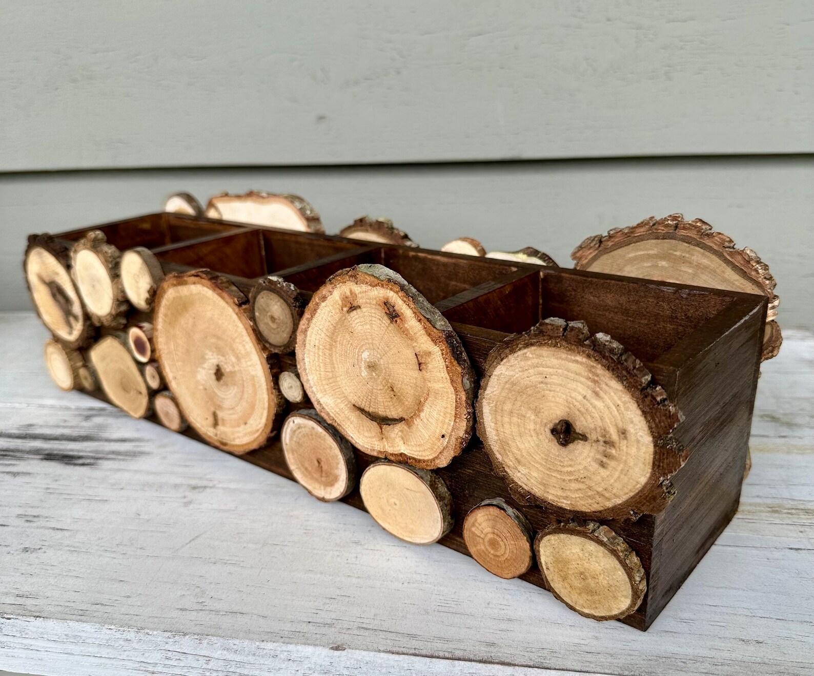 Wood Slice School Supply Caddy Rustic Desk Organizer Picnic Caddy ...