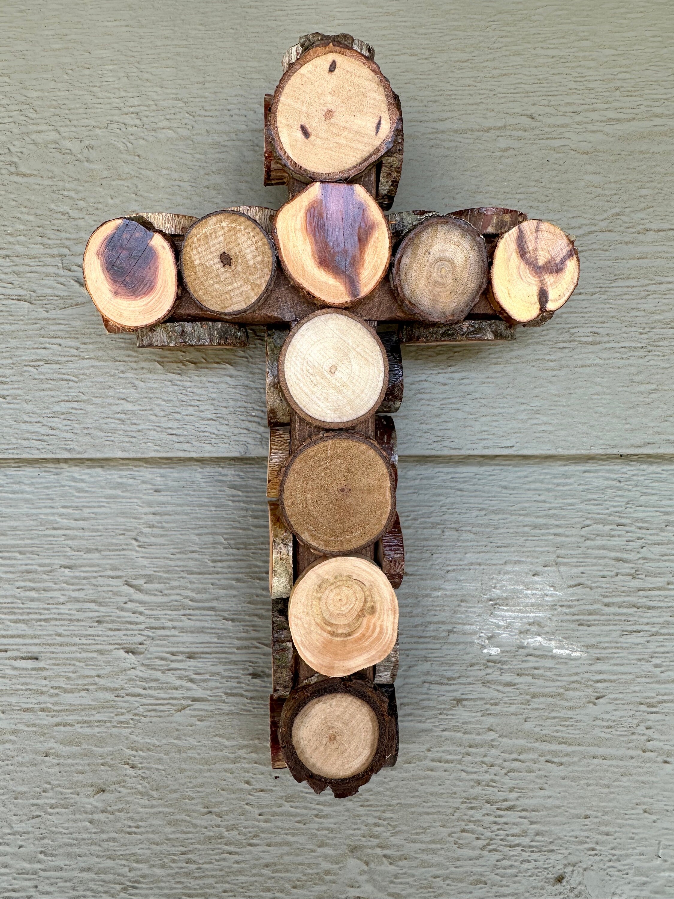 Wood Slice Cross Wood Cross Rustic Cross. Hanging Wood Slice Cross ...