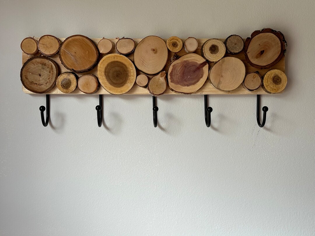 Wood Slice Key Rack Cap Rack Rustic Home Decor Hat and Key Rack Wood ...