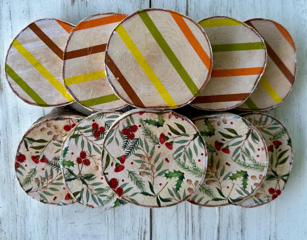Reversible Wood Slice Coasters - Fall and Christmas Coasters - Etsy