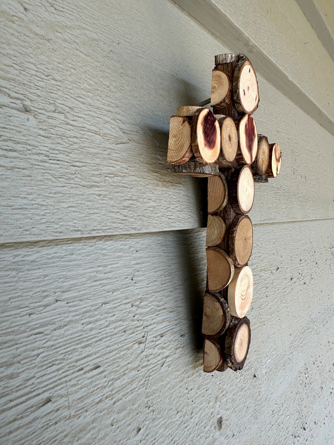 Wood Slice Cross Wood Cross Rustic Cross. Hanging Wood Slice Cross ...