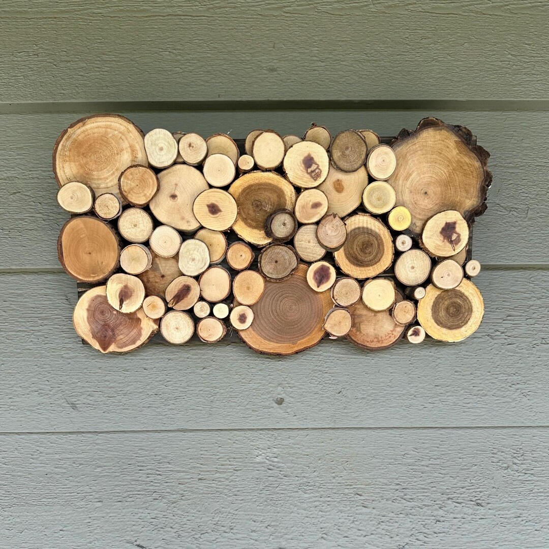 Wood Slice Art - Rustic Home Decor - Wood Wall Art - Wood Slice Mosaic ...