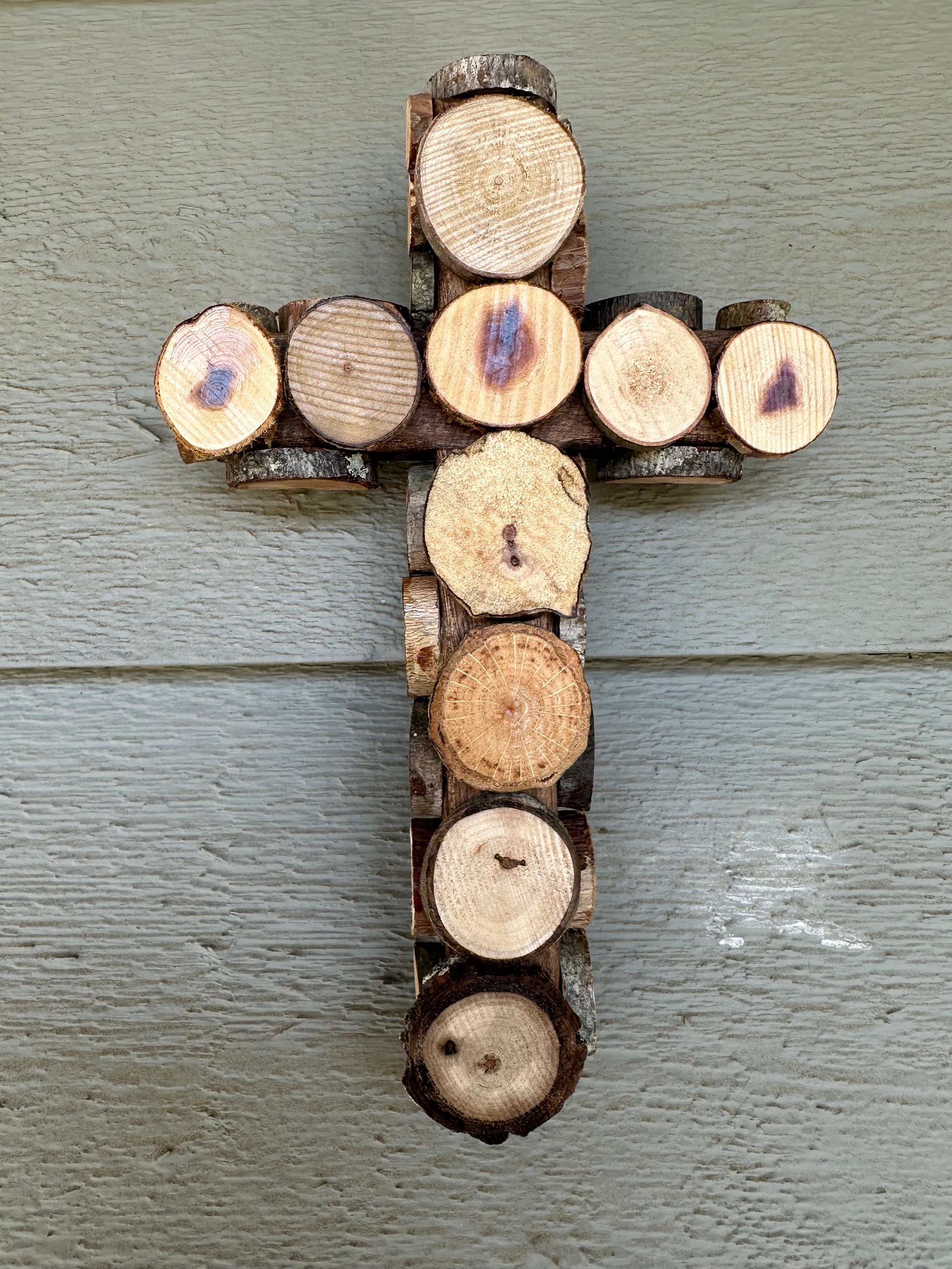 Wood Slice Cross Wood Cross Rustic Cross. Hanging Wood Slice Cross ...