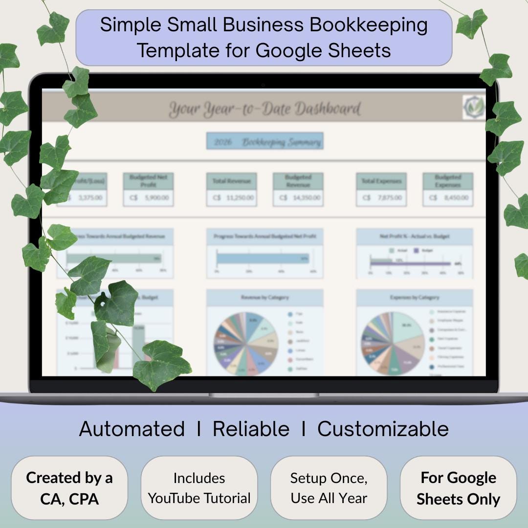 Simple Google Sheets Bookkeeping Template | Income, Expense & Budget ...