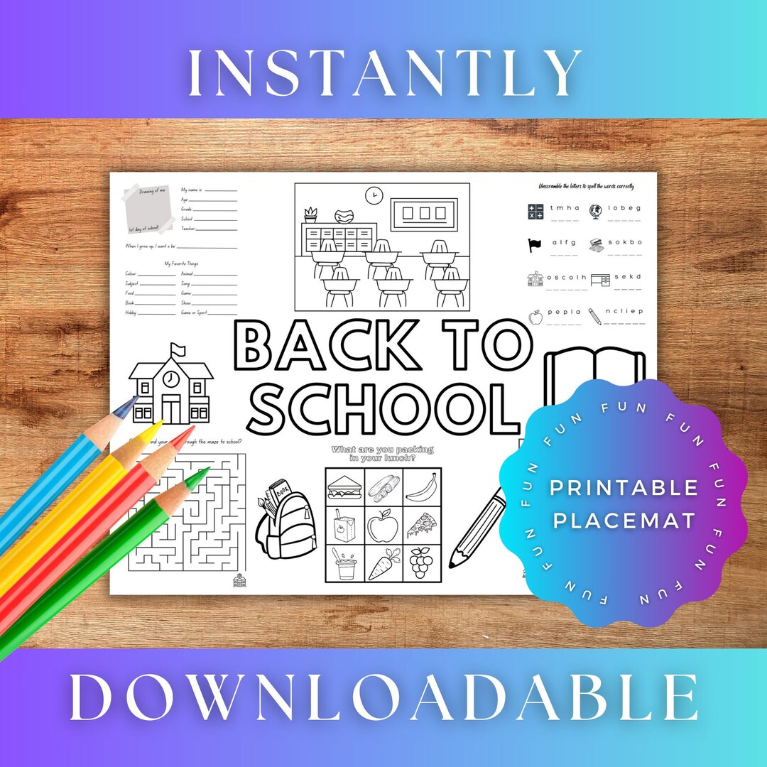 Printable Back to School Activity Placemat, School Themed Activities ...