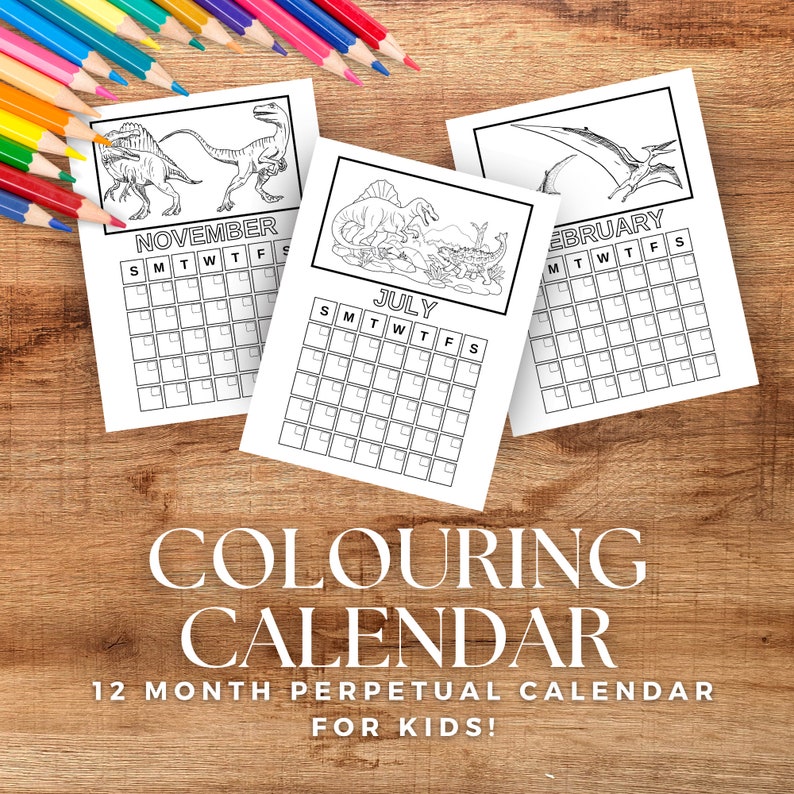 Dinosaur Colouring Calendar for Kids, Printable Calendar to Colour ...