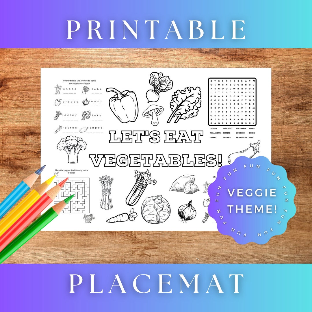 Let's Eat Vegetables Printable Placemat, Vegetable Themed Activities ...