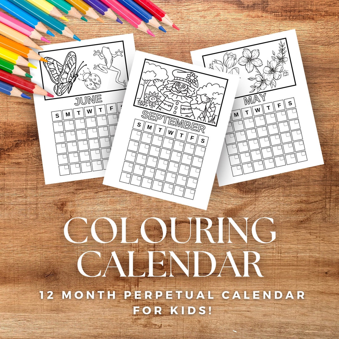 12 Month Colouring Calendar for Kids, Printable Calendar to Colour ...