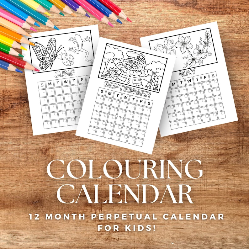 12 Month Colouring Calendar for Kids, Printable Calendar to Colour ...