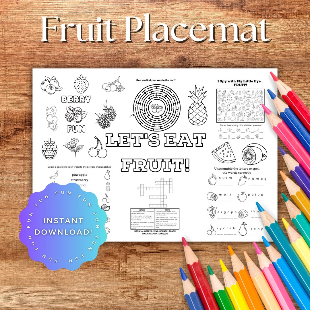Fruit Printable Placemat, Fruit Themed Activities, Fruit Colouring ...