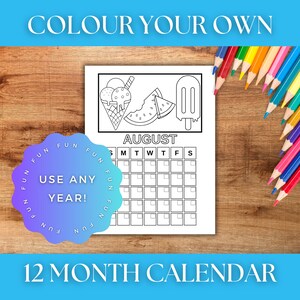 12 Month Colouring Calendar for Kids, Printable Calendar to Colour ...
