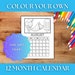 12 Month Colouring Calendar for Kids, Printable Calendar to Colour ...