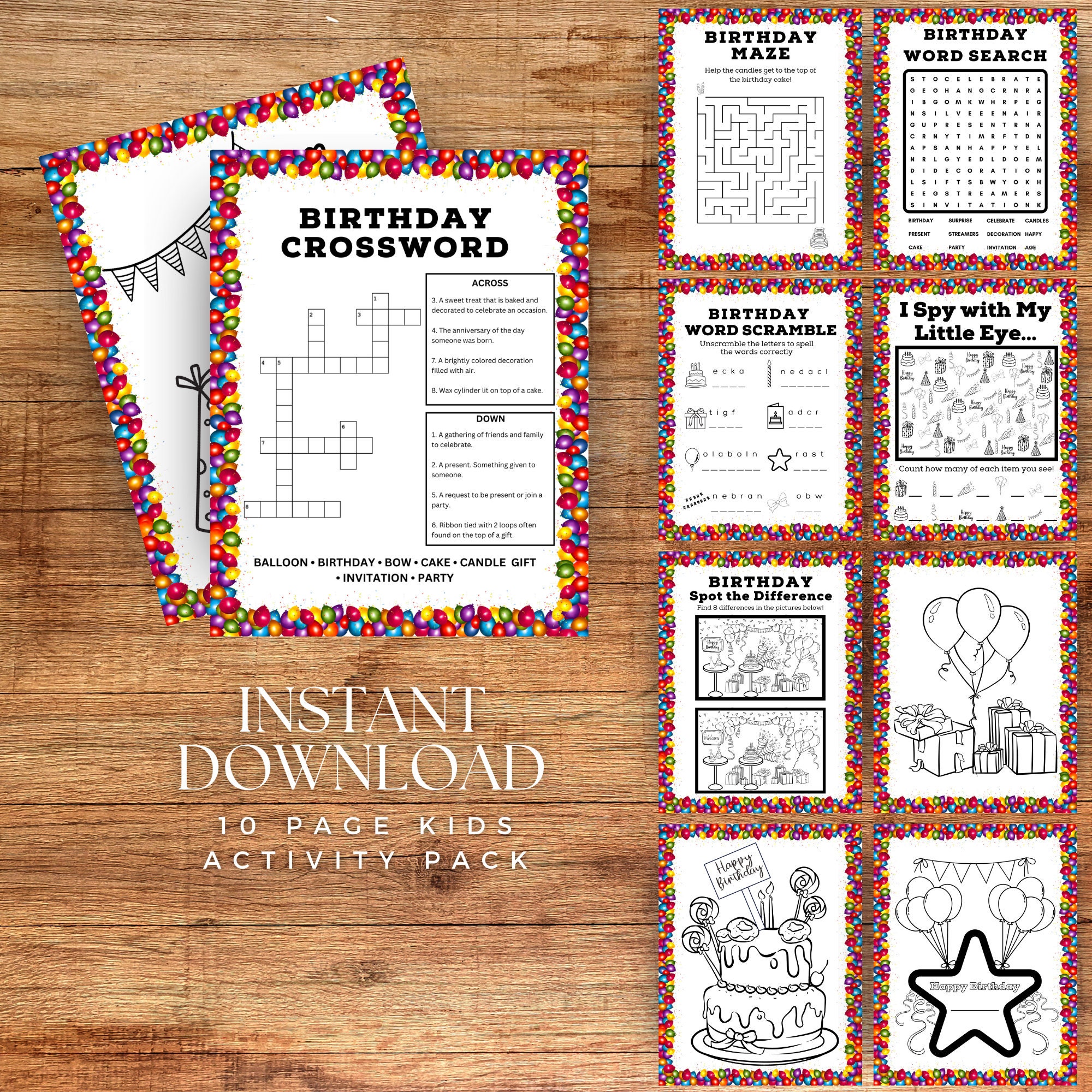 Birthday Themed Activities, Kids Birthday Activity Pack, Birthday ...