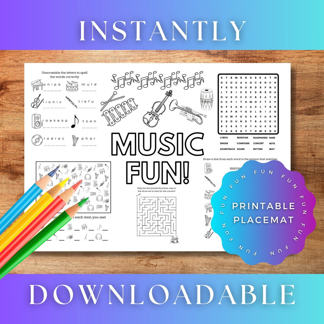 Printable Music Activity Placemat, Music Themed Activities, Music ...