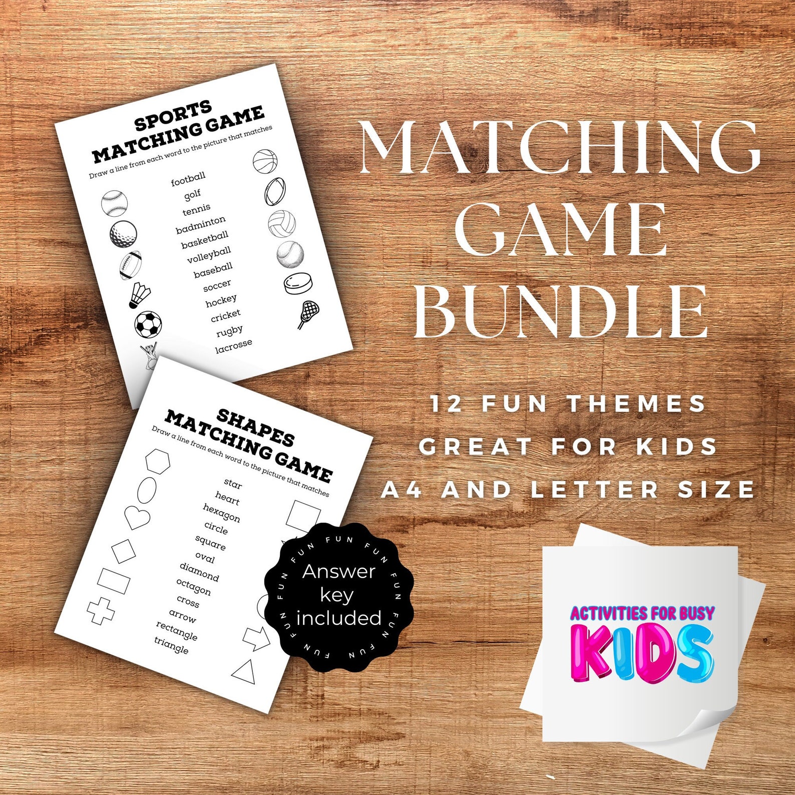 Printable Word Matching Puzzles, Word Activities for Kids, Matching ...