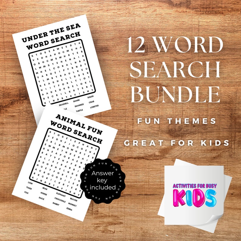 Kid Word Search Bundle, Word Activities for Kids, Word Searches, Word ...