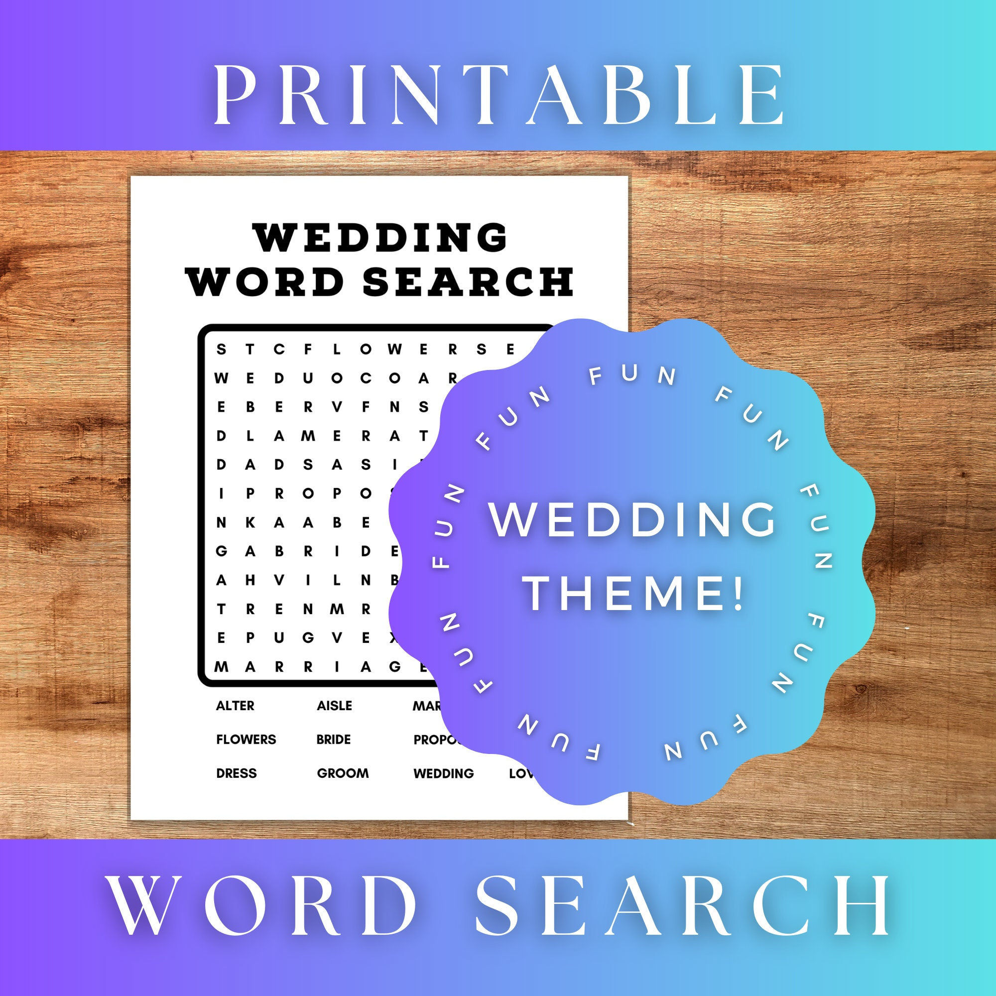 Printable Wedding Word Search, Wedding Themed Game, Word Search for ...