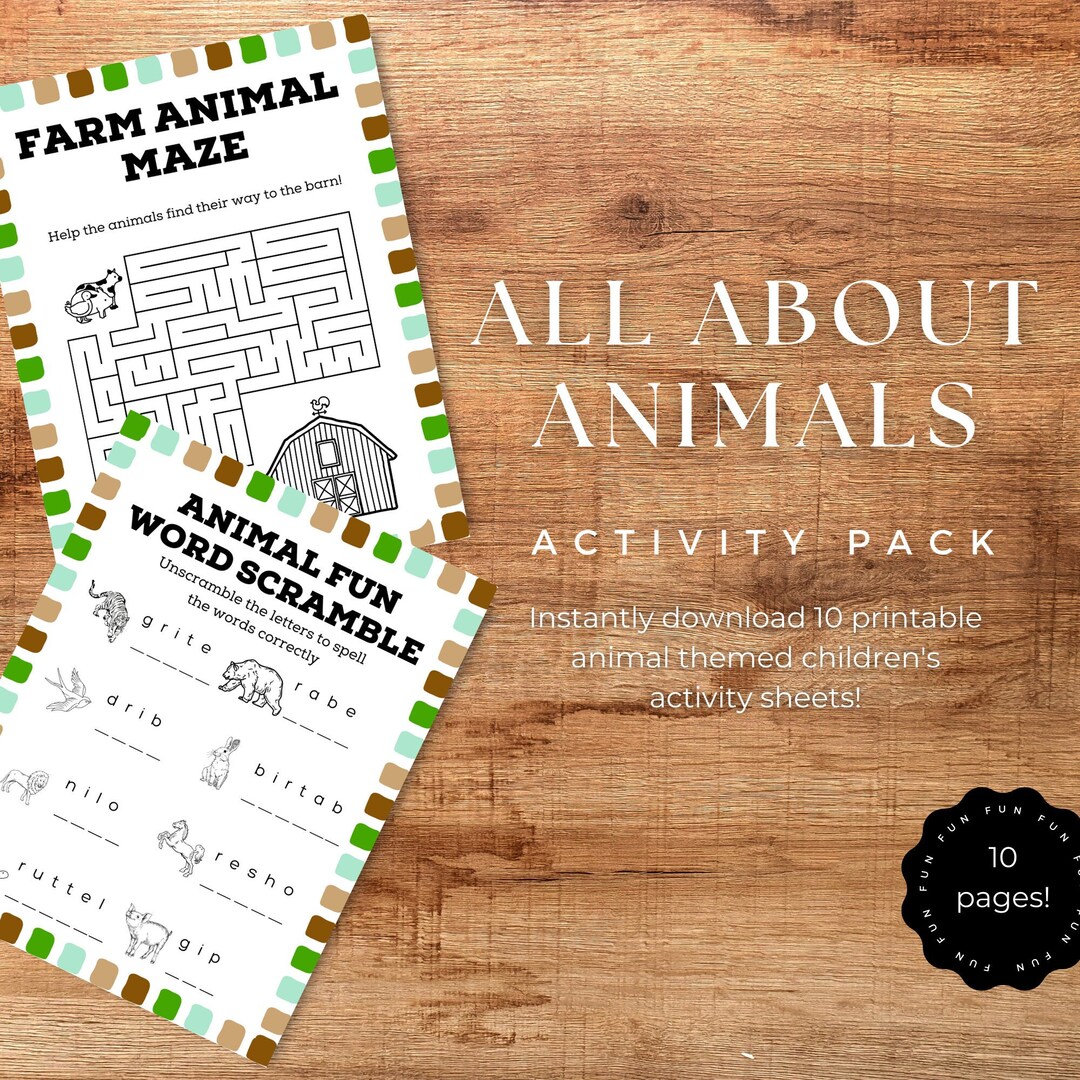 Kids Animal Worksheets, Animal Activity Pack for Kids, Downloadable ...