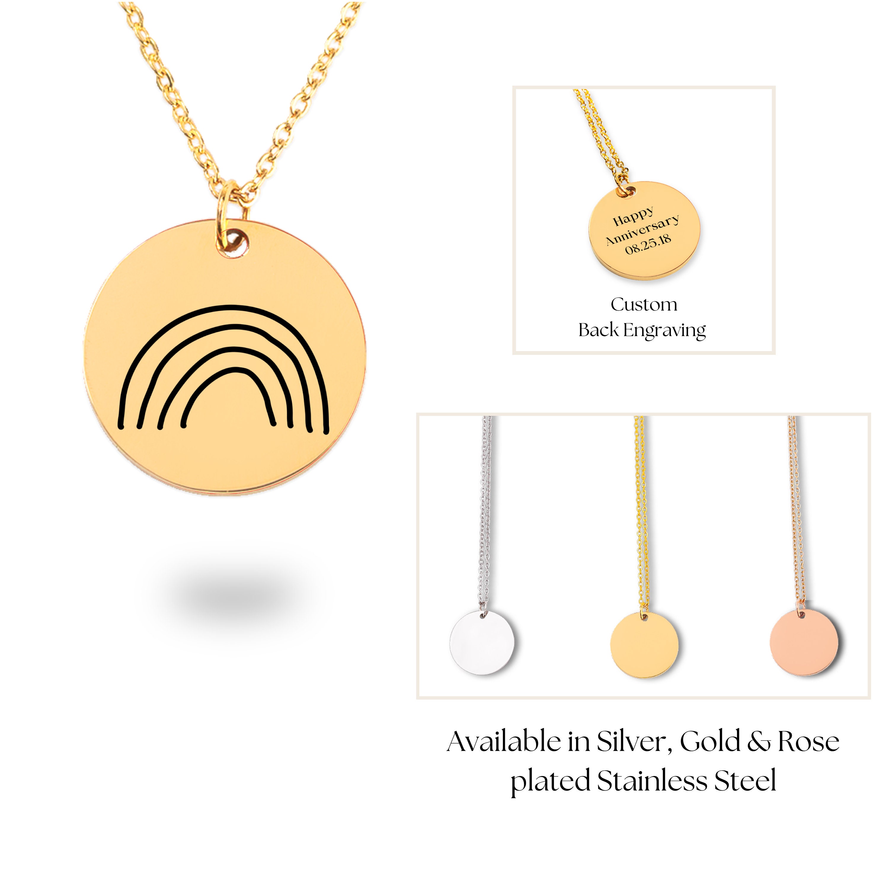 Rainbow Boho Coin Necklace, Custom Coin Necklace, Personalized Pendant ...