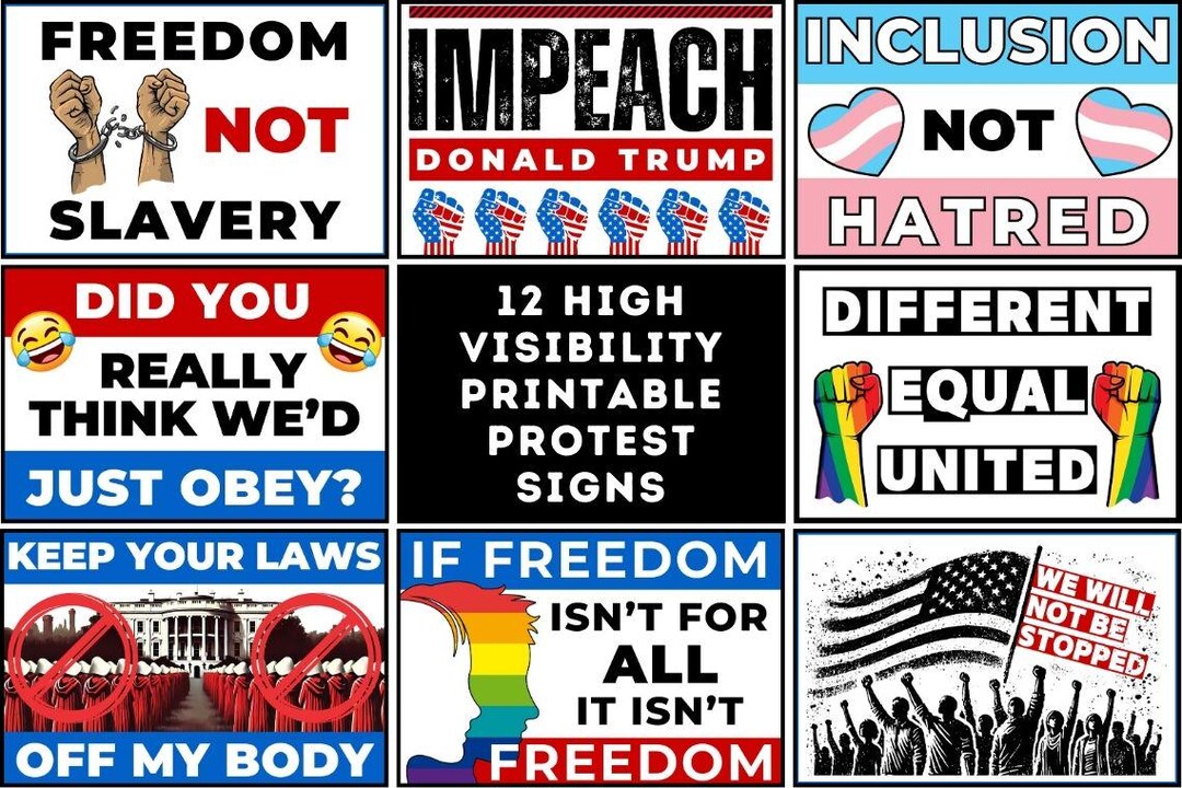 12 Printable Protest Signs, No Kings Boycott MAY 1st 2026, Anti Fascism ...