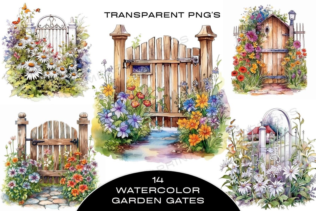 14x Watercolor Garden Gates, Transparent PNG, Clipart for Cards ...